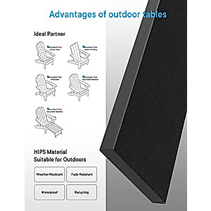 MXIMU Outside Adirondack Square Side Table, Weather Resistant Patio Table, Outdoor End Tables for Backyard, Pool, Indoor Companion, Front Porch (Single Layer, Black)