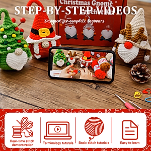 MAGIMUSE Christmas Crochet Kit for Beginners, Crochet Starter Kits for Adults Amigurumi Craft Knitting Crochet Animals Kits with Step-by-Step Video Tutorials, 3 Pack Gnome (40%+ Yarn)