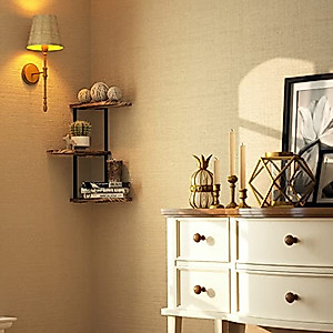 Love-KANKEI Corner Shelf Wall Mount of 3 Tier Rustic Wood Floating Shelves for Bedroom Living Room Bathroom Kitchen Office and More Carbonized Black