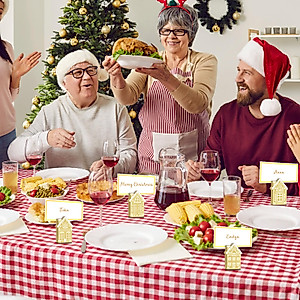 Fullhawl 24 Pcs Christmas Gingerbread House Place Card Holders with 35 Pcs Name Cards Ginger Yellow Wooden Rustic Christmas Wooden Christmas Decoration for Christmas Dinner Table Xmas Party Favors