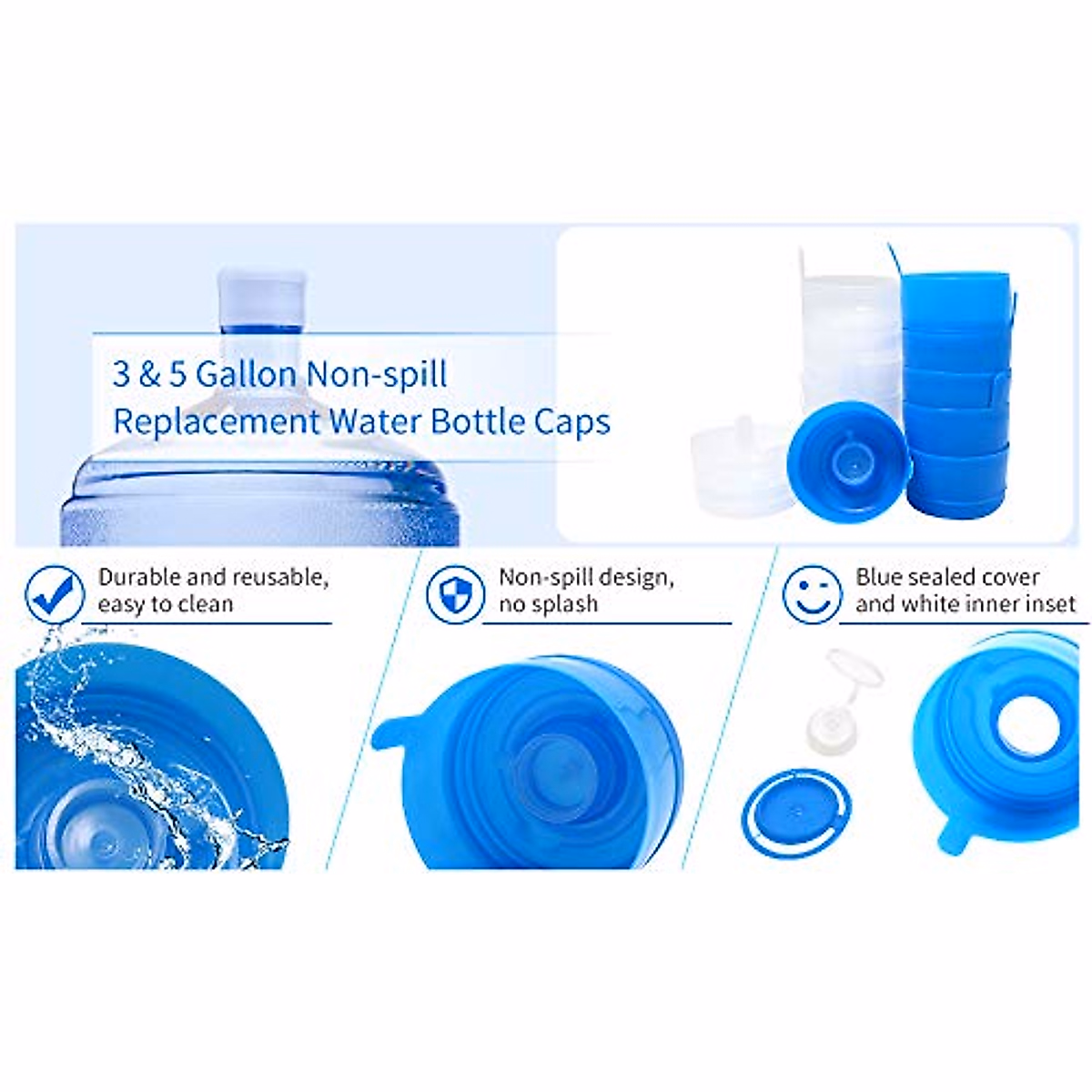 EVE'SLOVE 5 gallon water jug cap 3 gallon Non-Spill Replacement Caps, Five Gallon Cap Quantity of 12, Fits 55 mm Bottles BPA FREE