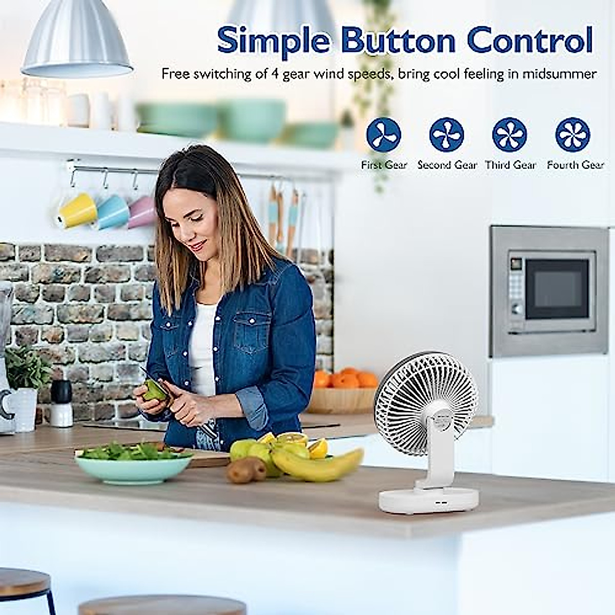 CONBOLA Small Oscillating Desk Fan Portable Table Fan Rechargeable USB Battery Powered Quiet Personal Fan Dual Adjustable Angle Desktop Air Circulate Fan with 4 Speed for Home Office Travel Outdoor