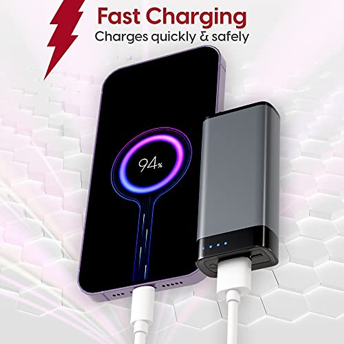 TALK WORKS Portable Charger - Fast Charging Power Bank Compatible with iPhone 13/Pro/Pro Max, 14/Plus/Pro/Pro Max, 12, 11, XR, XS, X, 8, 7, 6, SE, iPad, Android - External Cell Phone Backup (Grey)