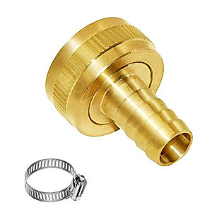 Joywayus 2Pcs 1/2" Barb x 3/4" Female GHT Thread Swivel Brass Garden Water Hose Pipe Connector Copper Fitting with Stainless Clamp House/Boat/Lawn/Power Wash/Irrigation