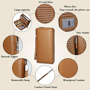 LETEULO Womens Wallets RFID Blocking Leather Wallets for Women Zip Around Clutch Purses Vintage Billfolds Card Organizer Purse (Coffee)