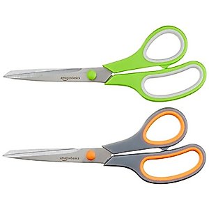 Amazon Basics Multipurpose, Comfort Grip, PVD coated, Stainless Steel Office Scissors - Pack of 2