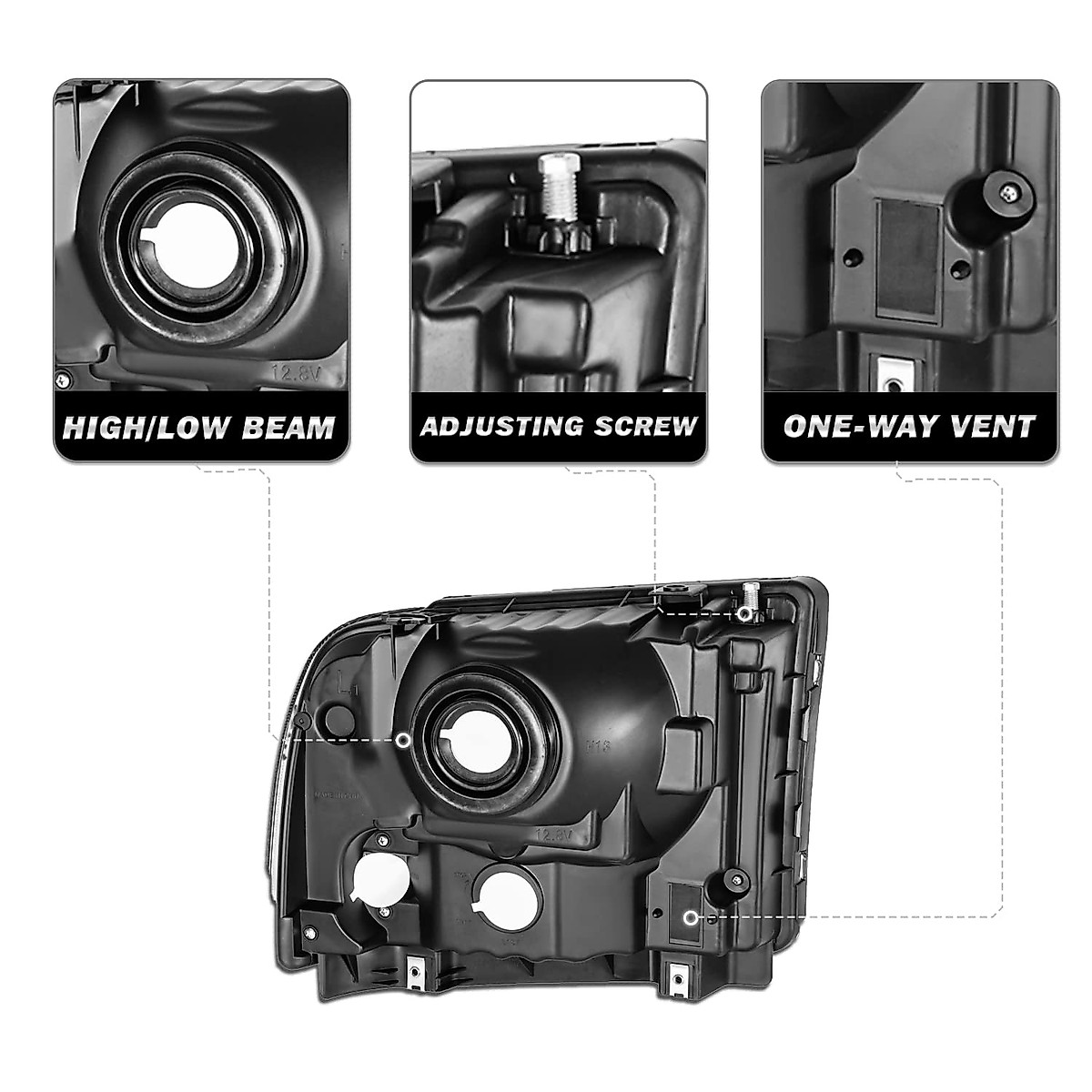 SOCKIR Headlight Assembly Compatible with 05 06 07 Ford F250 F350 F450 F550 Super Duty / 2005 Ford Excursion Driver and Passenger Side (Chrome Housing & Amber Reflector)