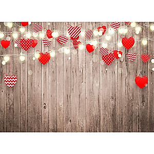 Maijoeyy 7x5ft Valentine's Day Backdrop for Photography Rustic Wood Red Love Heart Valentines Backdrop Romantic Love Theme Valentine Photoshoot Backdrop Photo Booth Props
