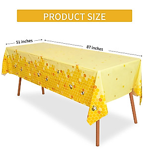 2 Pcs Bee Tablecloth Bumblebee Plastic Table Covers 87 x 51 Inches Disposable Party Tablecovers for Bumblebee Theme Baby Shower Birthday Party Decoration