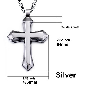 Dowos Silver Cross Necklace Mens Cross Necklace Stainless Steel Large Cross Necklace Gold Cross Necklace for Men Silver Cross Necklace