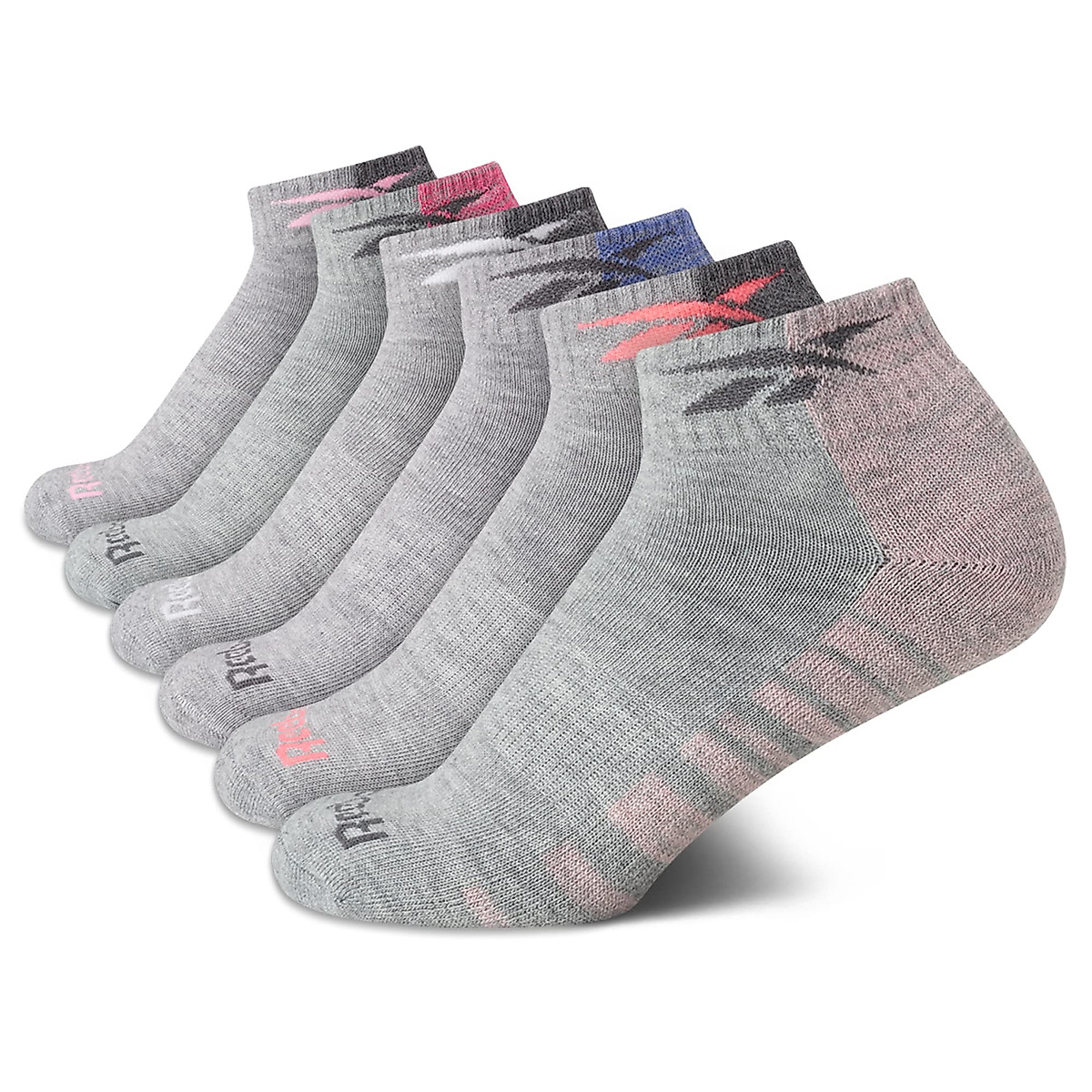 Reebok Women's Quarter Socks - 6 Pack Stretch Performance Arch Support Socks - Soft Cushioned Athletic Socks for Women (4-10), Size 4-10, Grey Pattern