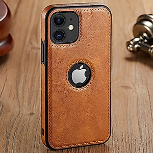 Casus Logo View Compatible with iPhone 12 Pro Max Case Slim Premium Vegan Leather Classic Luxury Elegant Thin Cover (2020) 6.7" (Brown)