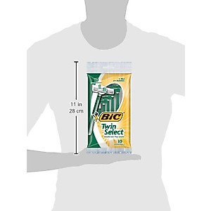 BIC Twin Select Disposable Razors; 2 Blades For a Smooth and Comfortable Shave; Sensitive Skin; Green Handle; 10 Piece Razor Set