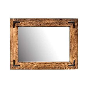 YOSHOOT Rustic Wooden Framed Wall Mirror, Natural Wood Bathroom Vanity Mirror for Farmhouse Decor, Vertical or Horizontal Hanging, 32" x 24", Brown
