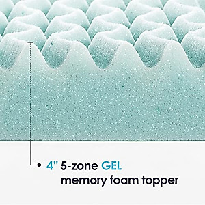 Mellow 4 Inch 5-Zone Memory Foam Mattress Topper, Cooling Gel Infusion, Queen