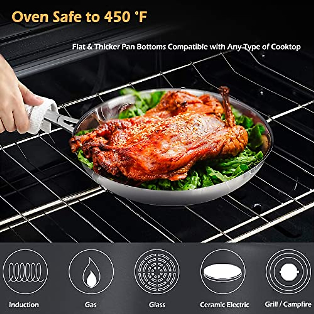 Anyfish Stainless Steel Cookware Pots and Pans Set For All Stoves Oven Dishwasher Safe, 16 Pieces With Saucepan, Skillet, Stockpot, Saute Pan, Steamer And Utensils