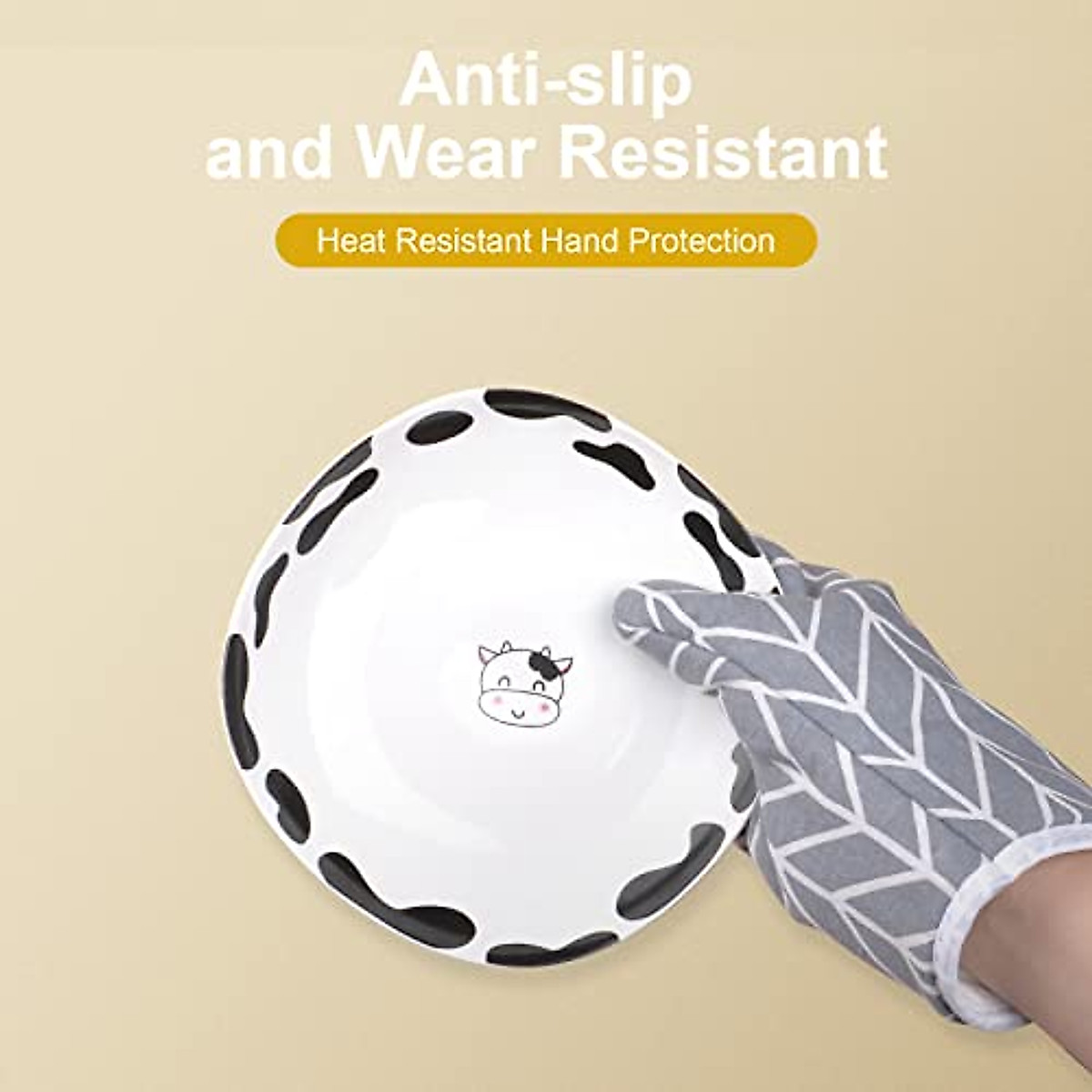 AUAUY Oven Mitts and Potholders BBQ Gloves-Oven Mitts and Pot Holders with Recycled Infill Silicone Non-Slip Cooking Gloves for Cooking Baking Grilling (6-Piece Set,Grey)