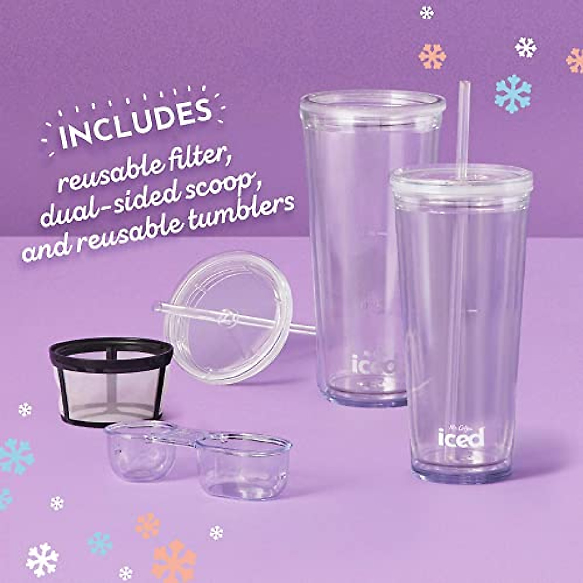 Mr. Coffee Single-Serve 3-in-1 Iced and Hot Coffee and Tea Maker and Blender with Reusable Filter, Scoop, Recipe Book, 2 Tumblers, Lids and Straws