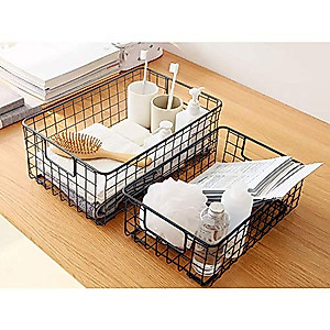 Kingrol 2 Pack Wire Storage Baskets with Handles, Metal Organizer Basket Bins for Home, Office, Nursery, Laundry Shelves Organizer
