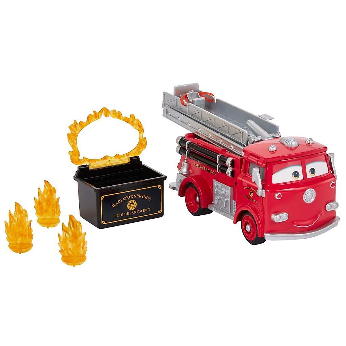 Mattel Disney and Pixar Cars Stunt & Splash Red Fire Truck with Color-Change Lightning McQueen Toy Car, Working Hose, Dunk Tank & More