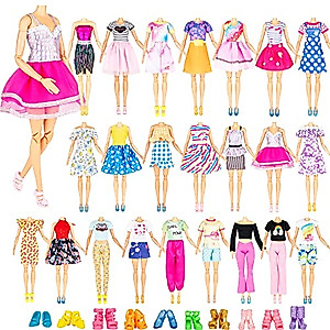 Doll Clothes and Accessories 2023 - 20 Fashion Cute in Set for Dolls, 10 Sets Fashion Outfit Include 5 Dresses, 5 Top 5 Pants and 10 Different Stylish Shoes