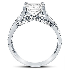 Size 7.5 - Solid 14k White Gold Princess Cut Solitaire with Round Side Stones CZ Cubic Zirconia Engagement Ring 2.5ct.