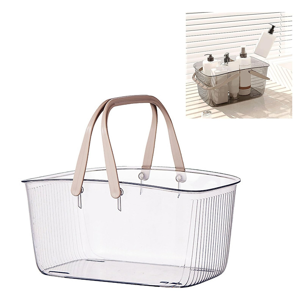 Clear Shower Storage Basket, Portable Shower Caddy, Bathroom Organizer Basket,Portable Shower Caddy Tote Storage Basket With Handles, Lightweight Shower Toiletry Organizer Bin