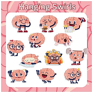 24 Pieces Brain Hanging Swirls Funny Brain Streamers Cute Hanging Decorations Ceiling Swirls for Brain Birthday Party Decorations Party Supplies Baby Showers Decorations