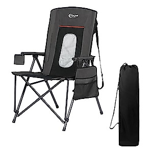 PORTAL Oversized Folding High Back Lawn Chairs Portable for Adults Outside Hard Armrest Cup Holder Carrying Strap for Camp Soccer Sports, Supports 400LBS, Black