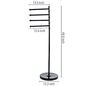MyGift 4ft Tall Matte Black Metal Floor Standing Towel Holder Rack with 4 Swivel Bars, Indoor and Outdoor Spa Pool Hot Tub Valet Accessories Storage Stand
