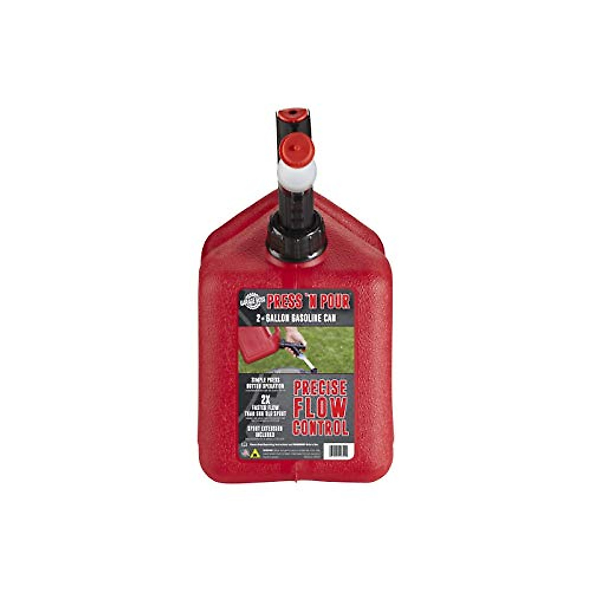 GARAGE BOSS GB320 Briggs and Stratton GarageBoss Press 'N Pour 2+ Gallon Gas Can, Red & GB310 Briggs and Stratton GarageBoss Press 'N Pour 1+ Gallon Gas Can, Red