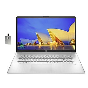 HP 17.3" FHD Laptop, AMD Ryzen 5-5500U Processor(Beats Intel i7-1065G7), 16GB RAM, 512GB PCIe SSD, AMD Radeon Graphics, HD Webcam, Fingerprint Reader, Win 11 Pro, Silver, 32GB USB Card