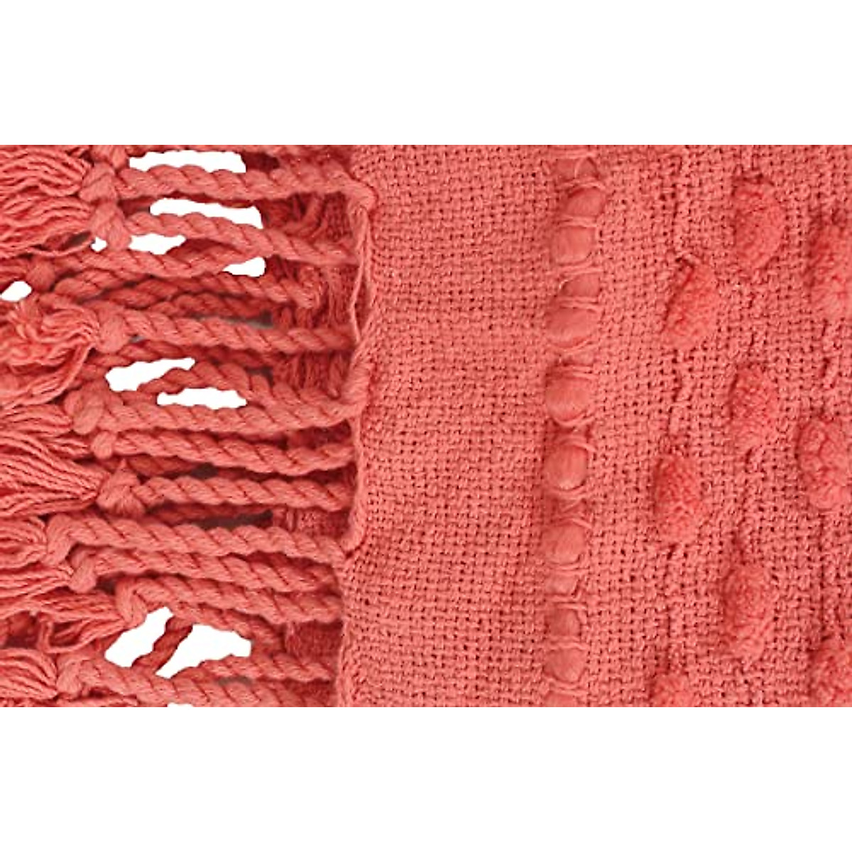 ACCENTHOME Cotton Throw Blanket with Tufted Decorative Design | 50''X60'' Cozy Chenille Knit Lightweight Boho Chic Blankets | Coral Soft Fringe Tassel Blankets for Couch, Bedroom, Living Room Sofa