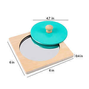 Baby Tummy Time Mirror, Montessori Toys for Babies 0-6-12 Months, Wooden Peekaboo Knob Puzzle, Sensory Development Toys for Infant Toddler, Best Baby Boys Girls Gift Idea(Blue)