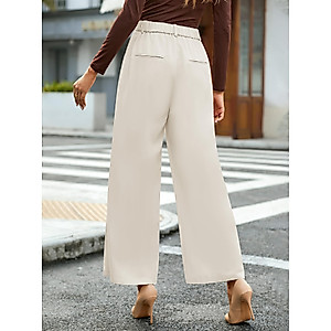 GRAPENT Fall Women's Stretchy Work Pants - White High Waisted Palazzo Slacks - Size 8, 10
