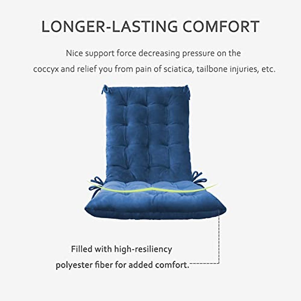 ELFJOY Solid Color Cozy Sanding Fabric Rocker Cushion Set - Chair Pads Set (Navy)