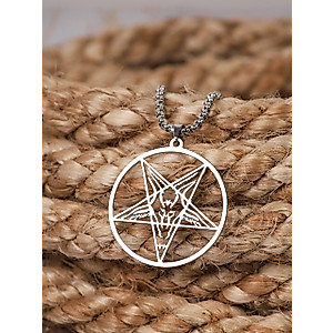 HAQUIL Satanic Necklace, Stainless Steel Hollow Sigil of Baphomet Pendant, Box Chain, Satanic Jewelry