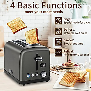 SEEDEEM Toaster 2 Slice, Stainless Steel Bread Toaster with LCD Display, 7 Bread Shade Settings, 1.5'' Variable Extra Wide Slots Bagel Toaster with 4 Functions, Removable Crumb Tray, 900W, Dark Metallic …