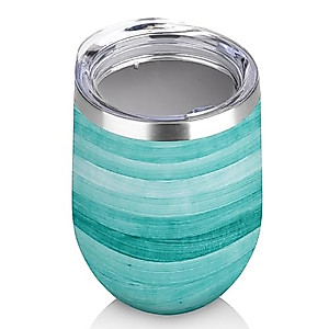silichee 20 Oz Stainless Steel Wine Tumbler with Lid Turquoise Green Painted Wood Background Insulated Tumblers Vacuum Coffee Mugs for Hot and Cold Drinks,Coffee,Wine