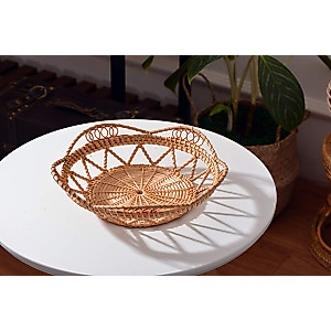 Woven Bread Baskets for Serving Rattan Tray for Fruit Food Kitchen Taptop Natural (10.6inch D x 3.5inch H)