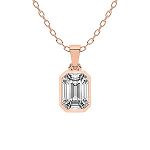 FRIENDLY DIAMONDS Diamond Pendant Necklace For Women | 3 Carat IGI Certified Emerald Shape Lab Grown Diamond | Allure Bezel Lab Diamond Pendant Necklace In 14K Rose Gold | FG-VS1-VS2 Quality