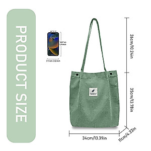 TELLUMO Fashion Corduroy Tote Bag Cow Print Bag Purses for Women Teen Girls with Inner Pocket (PeaGreen)