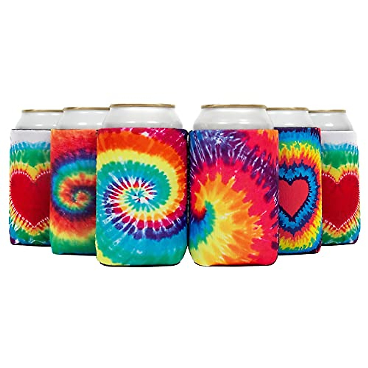 QualityPerfection Can Cooler Sleeve (6 Pack) 12 Oz Neoprene Collapsible Cooler Can, Insulated Can Holder, 4mm Thick Beer &Soda Can Cover, Police Cooler Can Covers(Tie - Dye Mix)