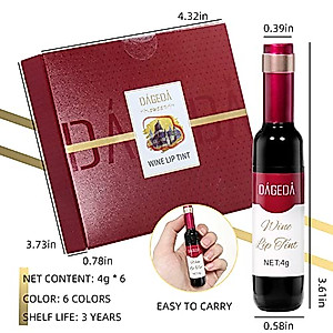 DAGEDA 6Pcs Velvet Wine Lip Tint,Matte Lipstick Velvety Lip Makeup Set, Highly Pigmented Liquid Lipstick, Non-stick Cup Lip Makeup Gift Kit for Girls Women(A Set)