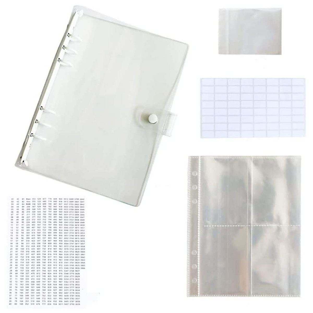 esowemsn A Set of White Diamond-Paint Beads Storage Book DIY Diamond-Paint Accessories Kit Diamond-Paint Storage Book Binder with Pockets,100pcs Self-Sealing Bags Clear Loose Leaf Organizer (White)