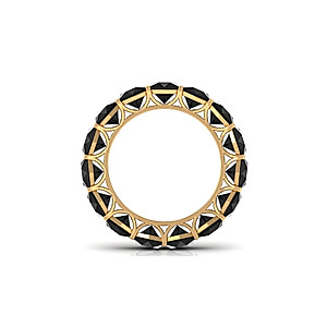 Black Spinel Ring for Women in Gold, Hexagon Cut Black Spinel Eternity Ring in Shared Prong Setting, Black Spinel Gold Ring (AAA Quality), 14K Yellow Gold, Size:US 7.00