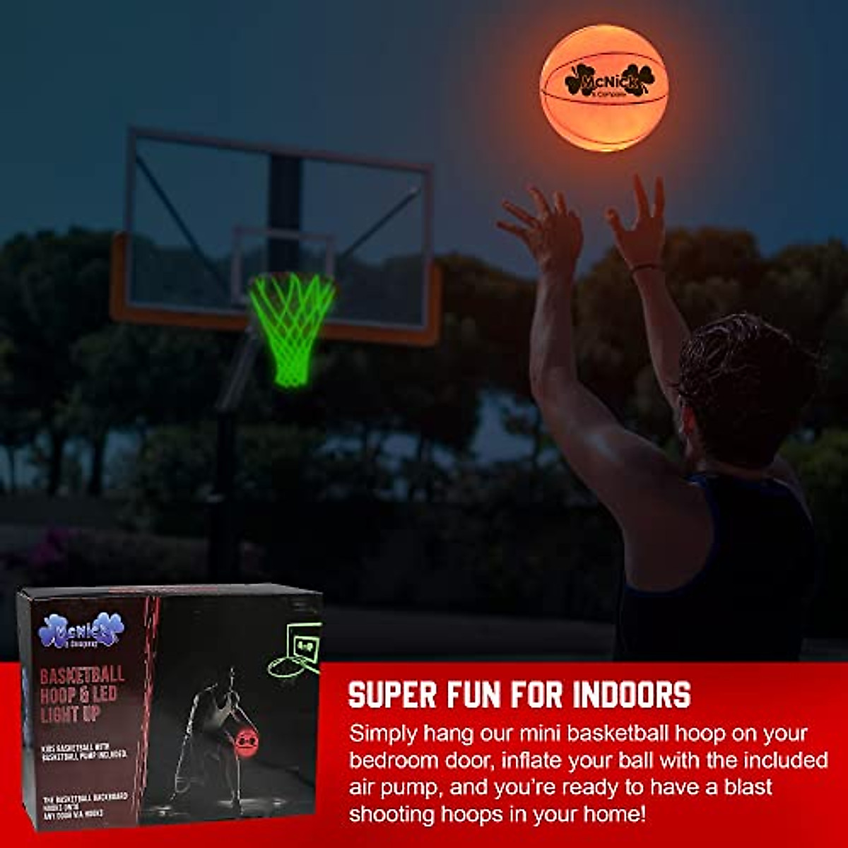 Glow in The Dark Basketball Net Hoop - LED Lighted Smart Basketball Goal with Glowing Hoop Net - Nightime Light Up Glow Hoop Outdoor - Heavy Duty Basketball Air Pump Included
