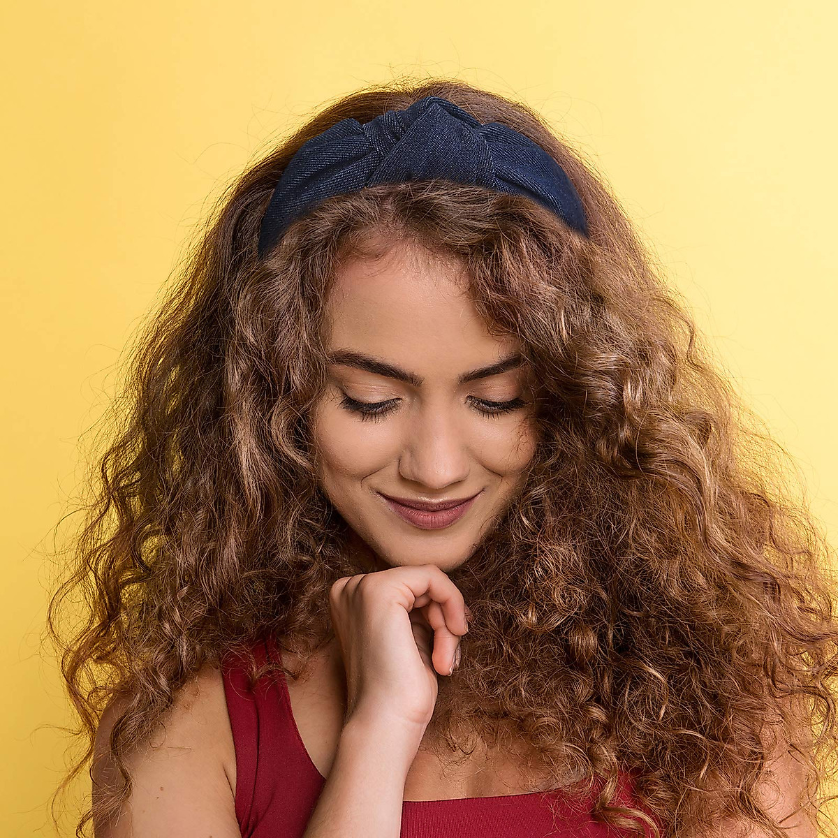 Giegxin 3 Pieces Jean Denim Headband Knot Headband for Women Hair Band Elastic Knotted Blue Headbands Hair Accessories Headwear for Women, 3 Colors