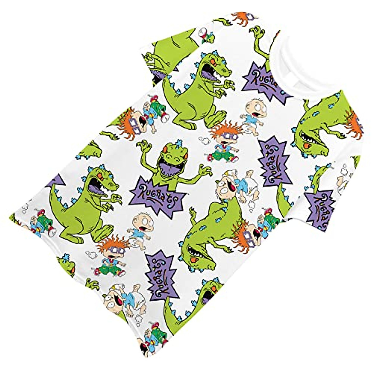 Nickelodeon Mens Rugrats Reptar Shirt - Rugrats Reptar Chuckie Tommy Allover Print T-Shirt (White, Large)