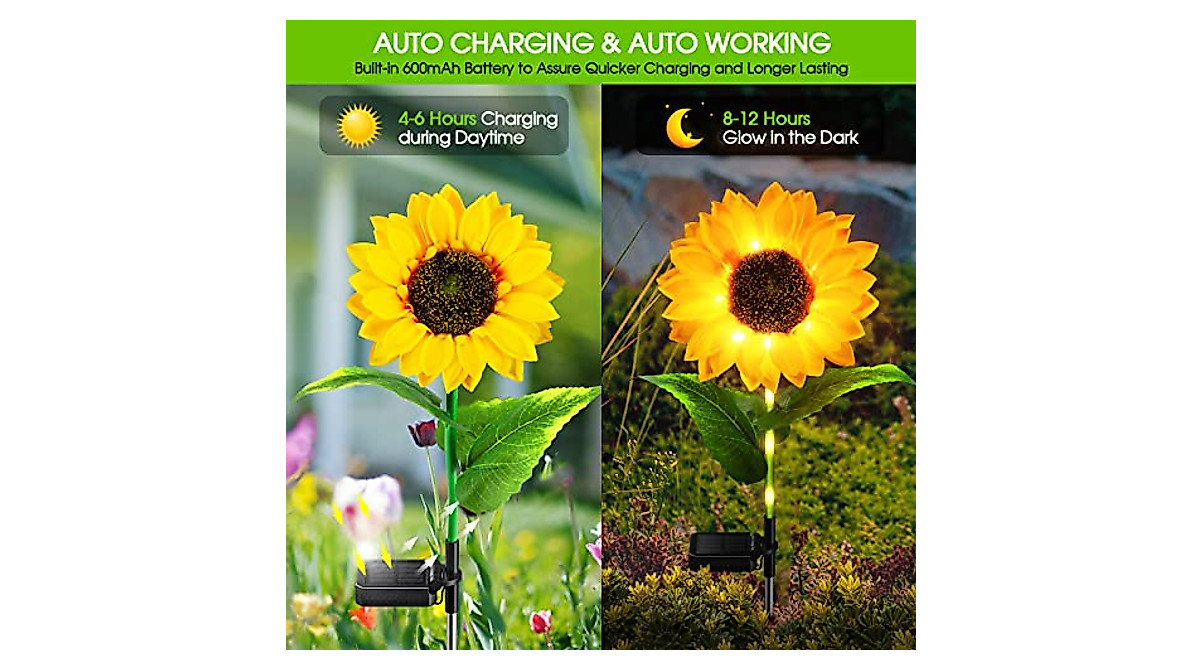 Realistic Sunflower Solar Lights 4-Pack - Outdoor Garden Decor